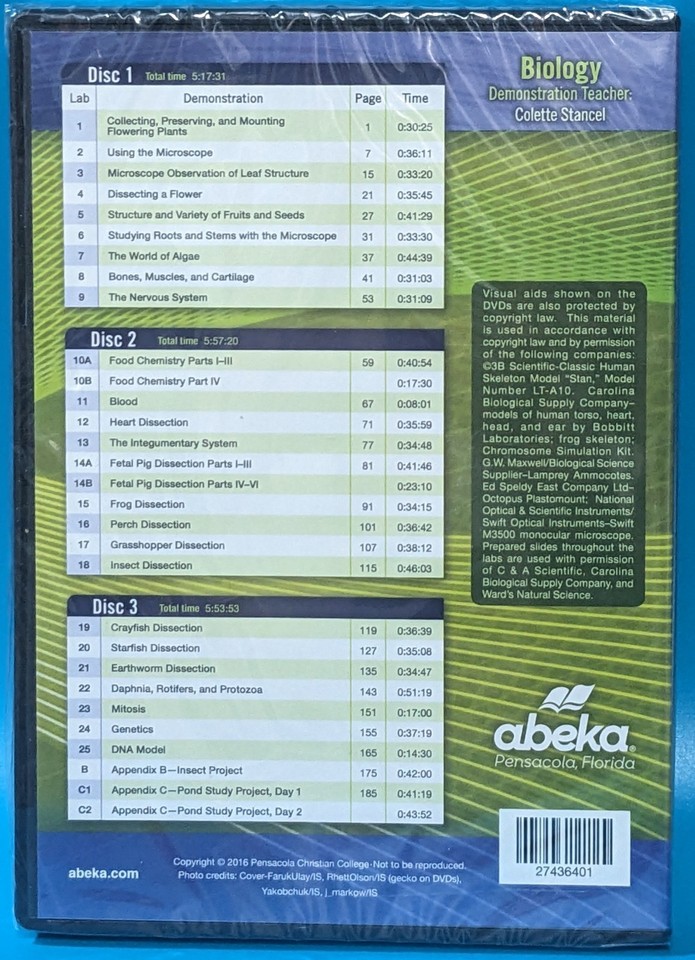 Biology 27 Lab Demonstrations ABEKA Grade 10 DVD Christian Faith ...