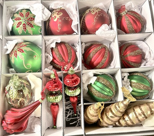 Frontgate Christmas Tree Ornaments Hand Blown Glass & Decorated 17 ...