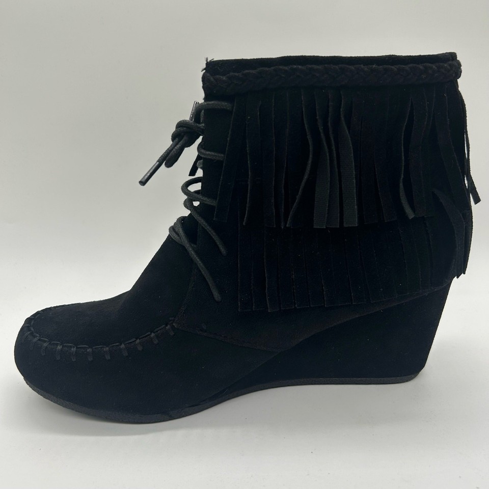 Top Moda Boots Womens 8 Black Moc Toe Lace Up Wedge Moccasin Bootie NEW ...