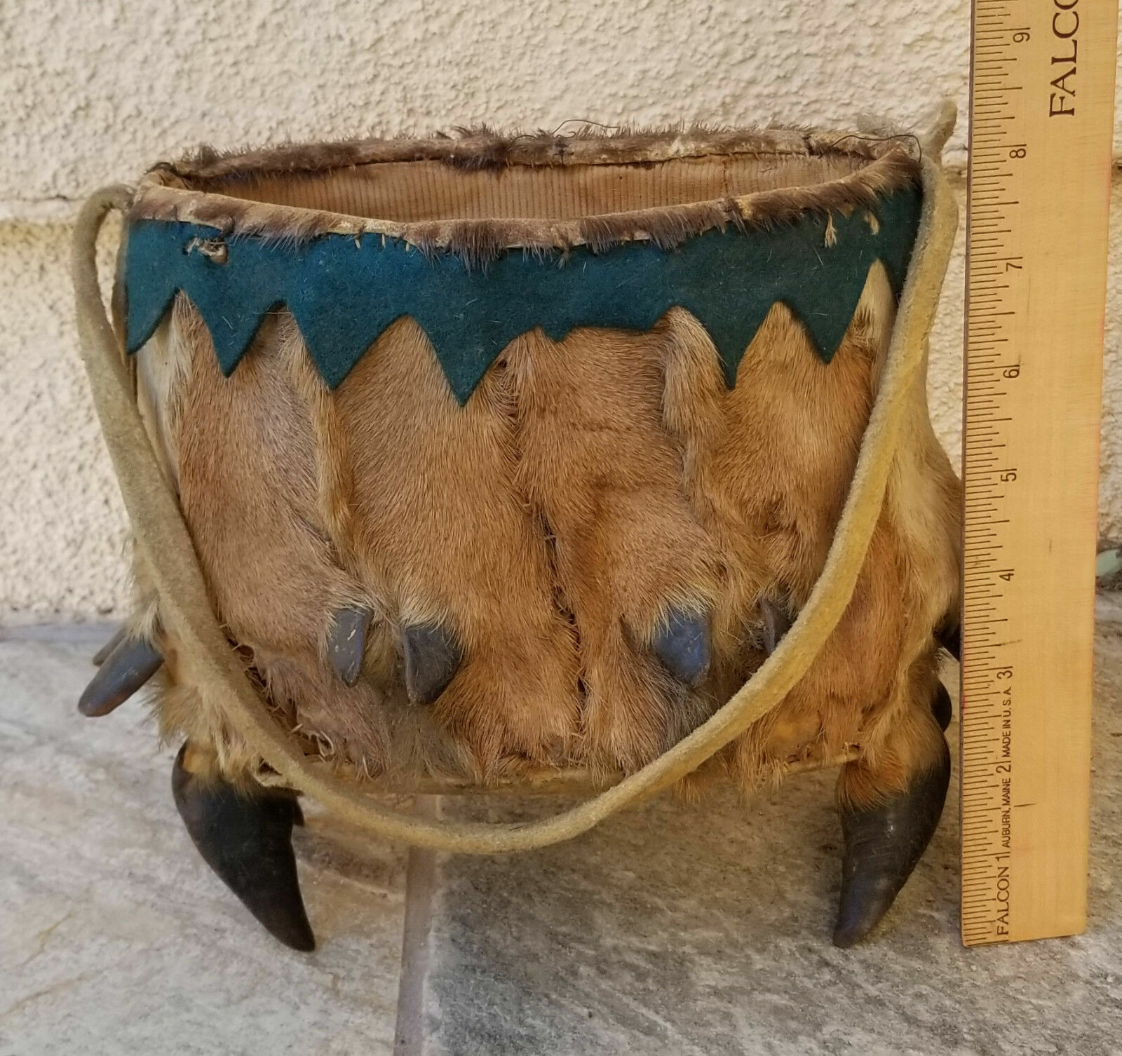 RARE VINTAGE FLATHEAD INDIAN RAWHIDE & DEER HOCKS BAG BASKET - EARLY ...