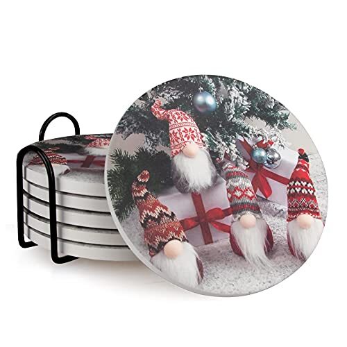 6 Pcs Ceramic Christmas Coasters Absorbent Coasters Drink Coasters With ...