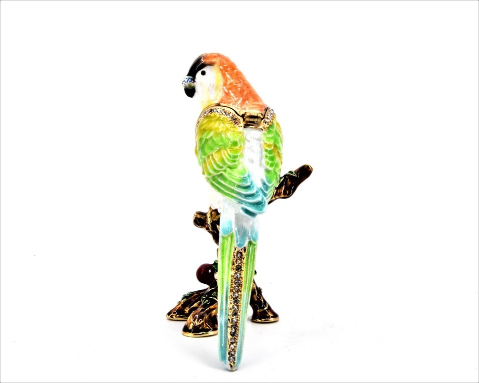 Bejeweled Parakeet on Branch Trinket Box. Made with Swarovski Crystals ...