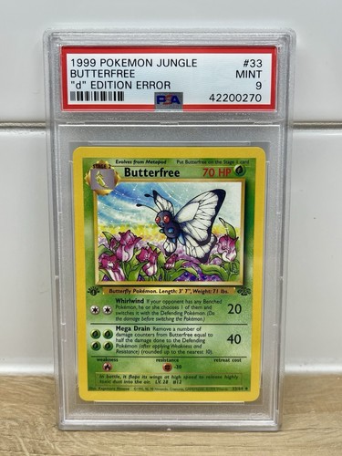 1999 Pokemon PSA 9 Jungle 1st Edition ""d" Edition Error" Butterfree 33 ...