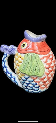 Vintage Whimsical Koi Fish Pitcher Made-China 8" Height (Orange/Green ...