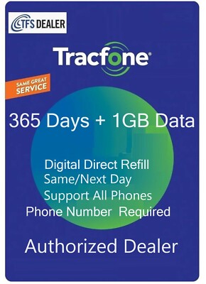 TracFone 365 Days + 1GB, Digital Direct, Same/Next Day Refill, All ...