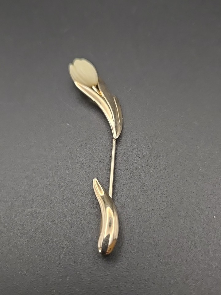 Avon Tulip Flower Long Stem Floral Gold Clad Lapel Stick Pin White ...