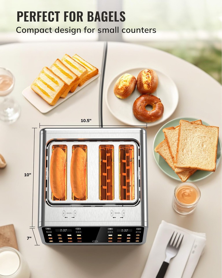 Toaster 4 Slice, Digital Smart Toaster with TouchScreen, Dual Control ...