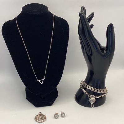 Silver + Silver Tone Jewellery Bundle: Bracelets, Necklace, Earrings ...