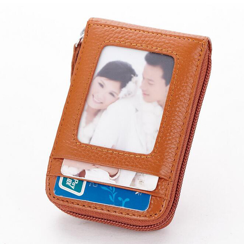 Men Women ID Card Short Wallet Leather RFID Credit Card Holder Blocking ...
