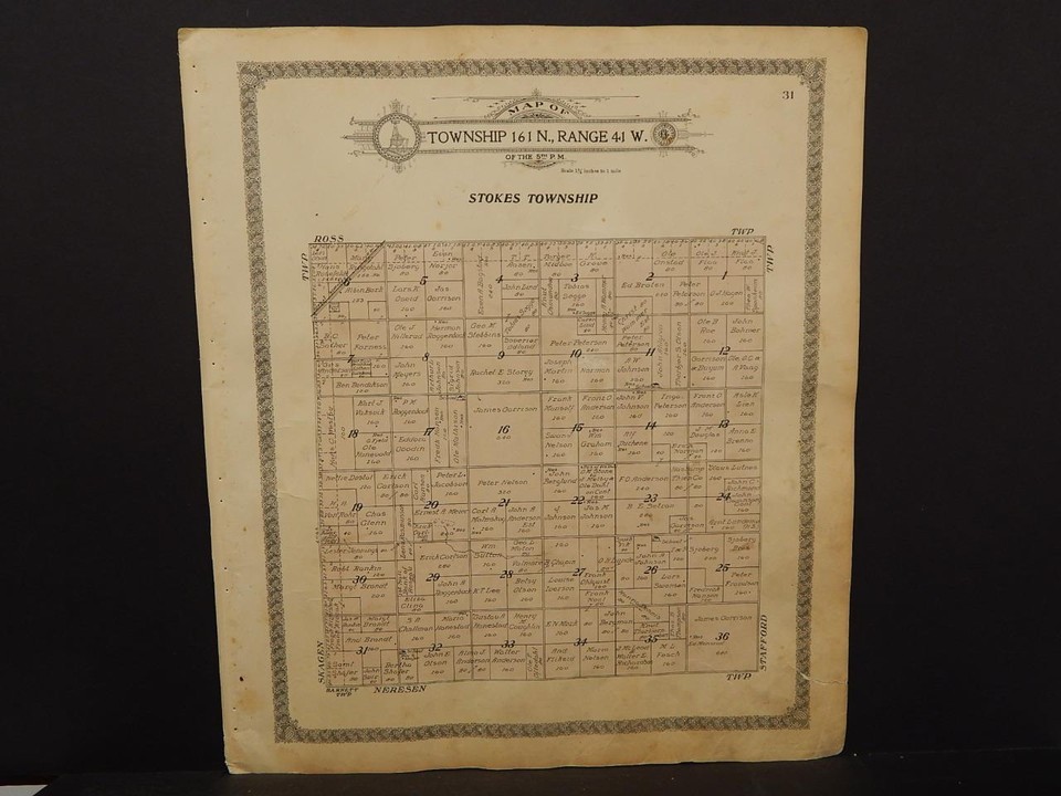 Minnesota Roseau County Map Ross or Stokes Township 1913 Dbl Side J13 ...