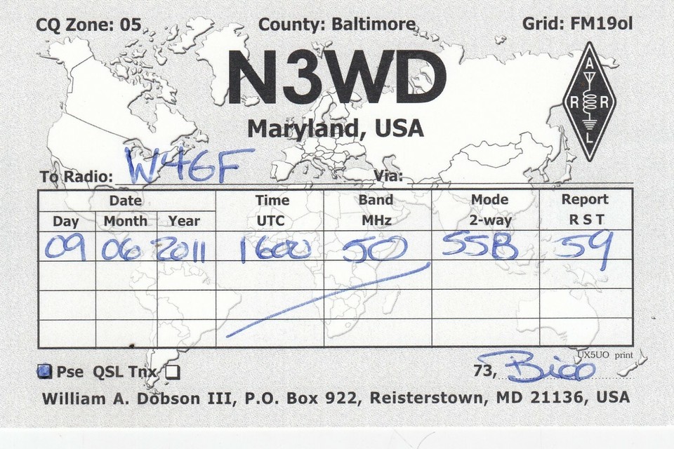 QSL Card CB Ham Radio Postcard - USA Maryland Amateur Radio Base ...
