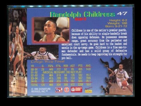 Vintage 1995 SIGNATURE RC AUTO Basketball Card #47 RANDOLPH CHILDRESS ...