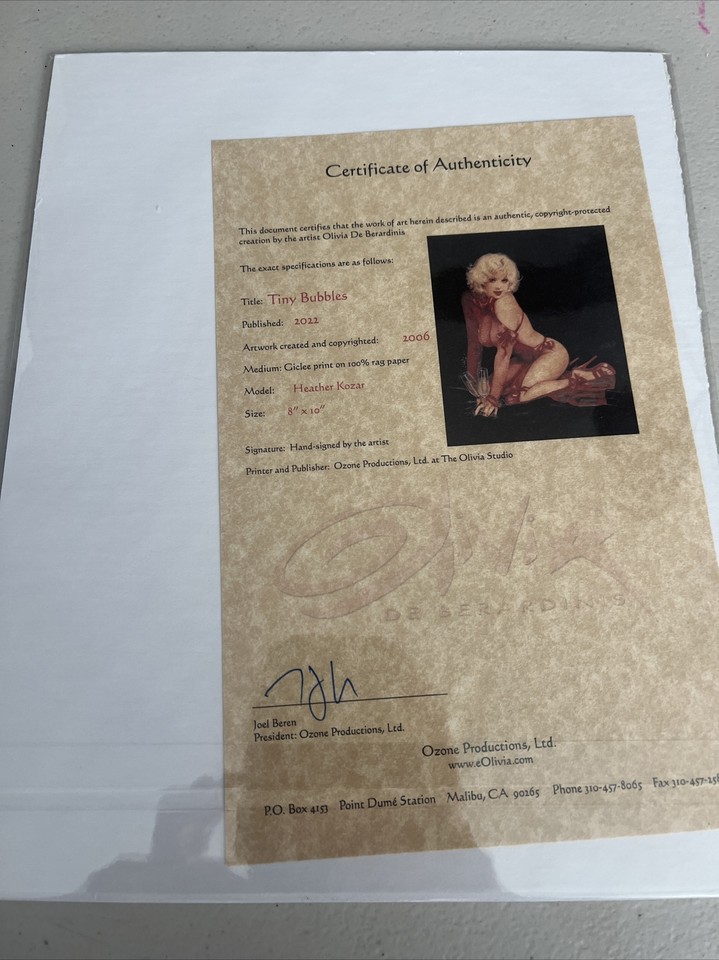 Signed Olivia De Berardinis Heather Kozar pinup art playboy W/COA 8x10 | eBay