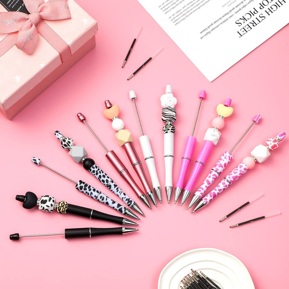 24 Pcs Back to School Cow Print Beadable Pens Western Bulk DIY Pink ...