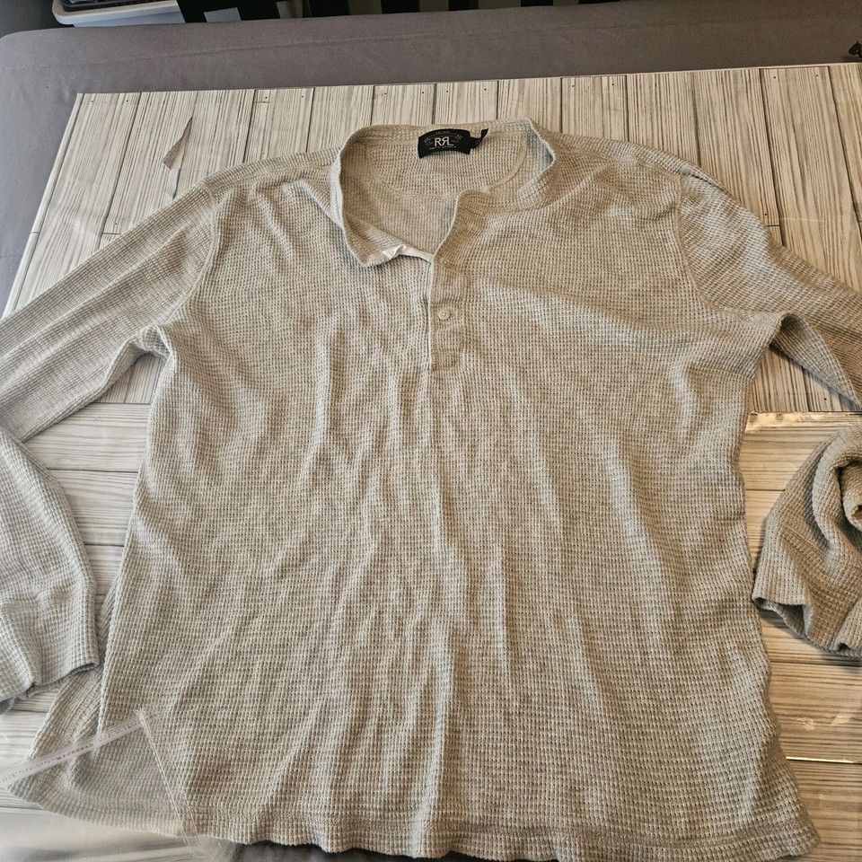 Double RL White Ralph Lauren RRL Shirt Mens XXL Henley Waffle Knit ...