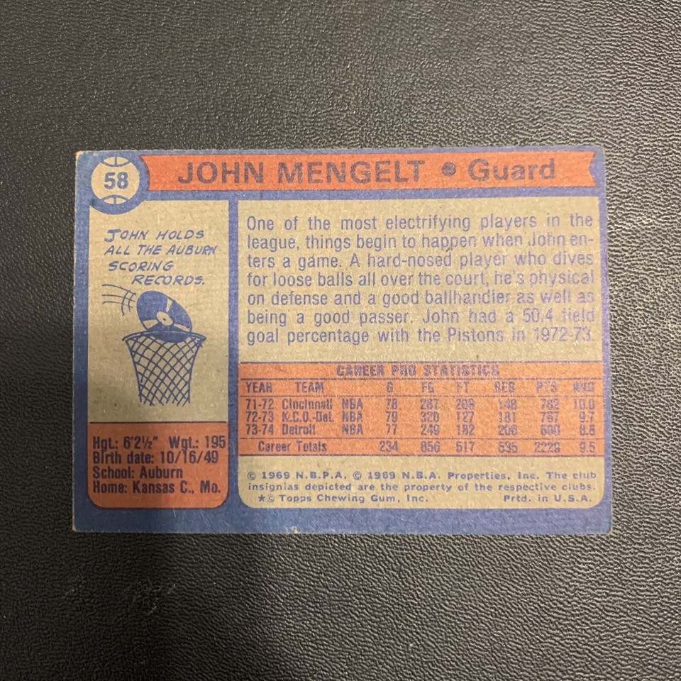 1974-75 Topps Basketball # 58 John Mengelt Detroit Pistons NBA Card ...