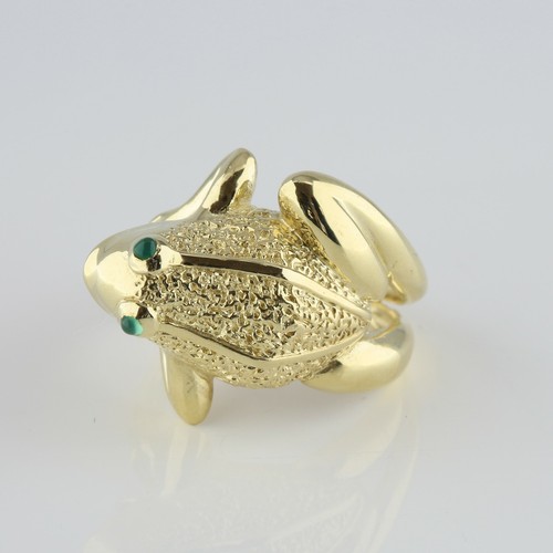 18K Yellow Gold Frog Ring, Emerald Cabochon Eyes, Size 9, Circa 1970 | eBay