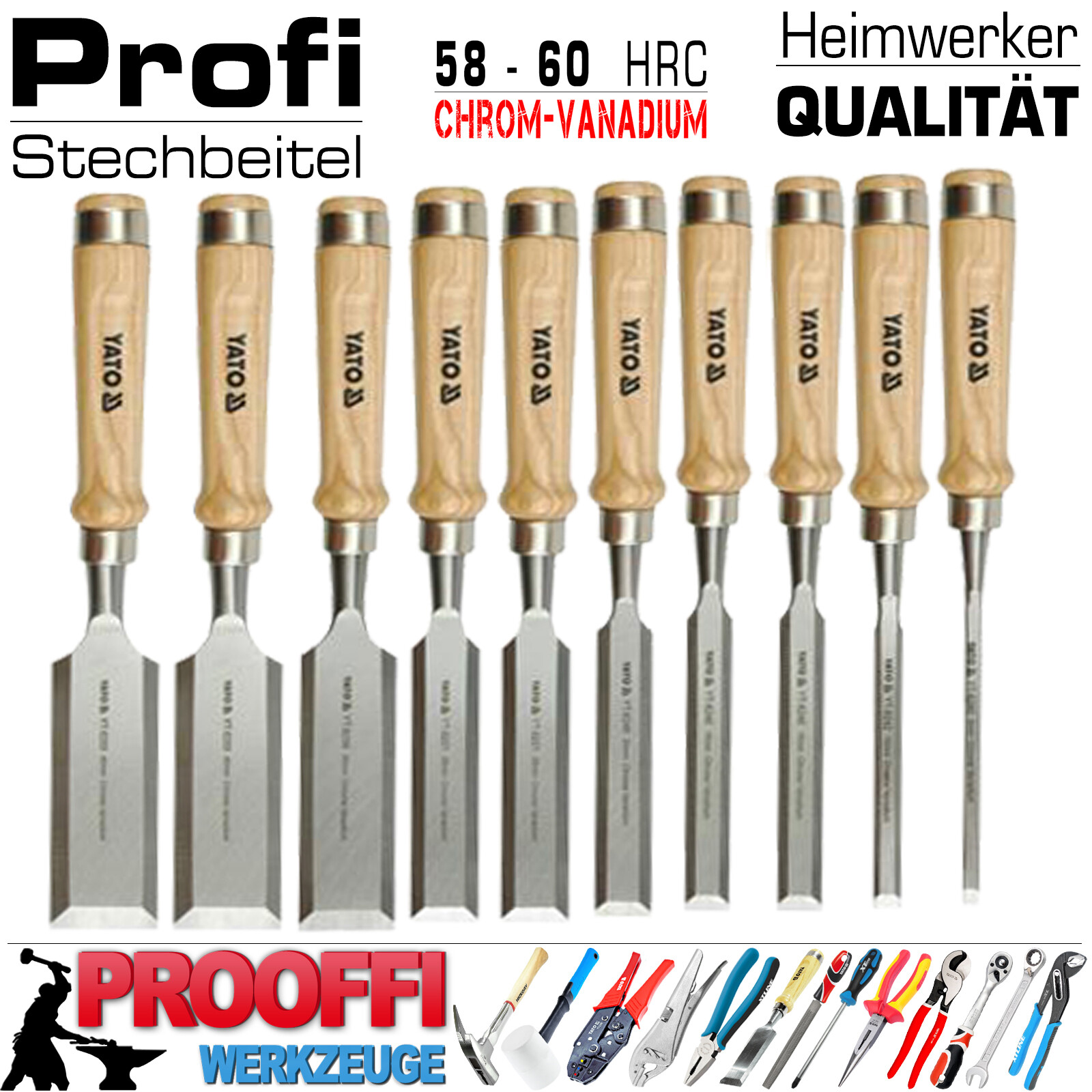 5 x Profi Stechbeitel Schnitzmesser Stech Stemm Eisen Holz Beitel Set 8 ...