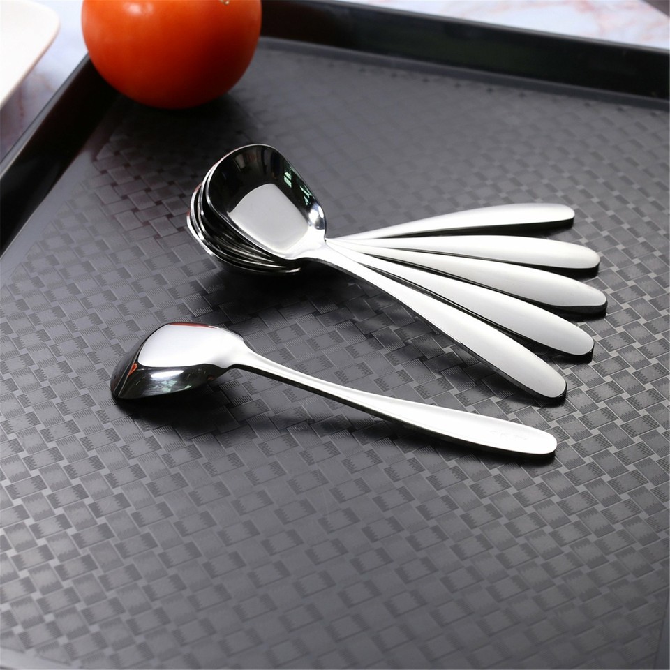 6pcs Stainless Steel Square Soup Spoon Dinner Spoon Flat Spoon Flatware ...