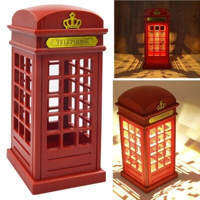 Red London Phone Booth Post Box Money Coin Bank Night Light Novelty ...