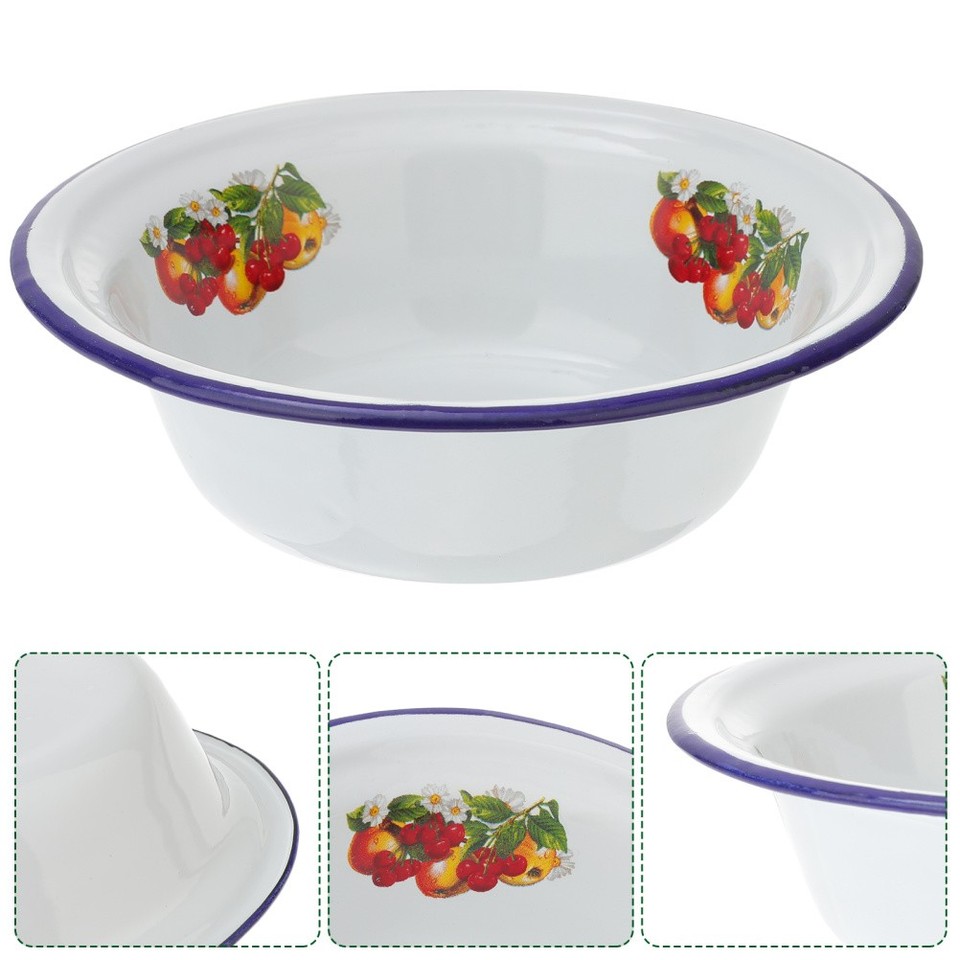 Retro Style Enamel Basin Soup Basin Thickened Storage Basin Enamel ...
