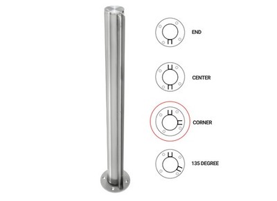 T1000 24" Corner Post - 1.5" Round Partition Post - Polished Stainless ...