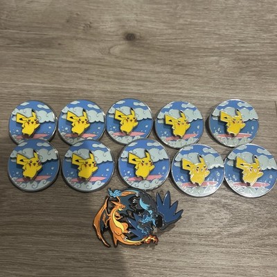 10 Moveable Flying & Surfing Pikachu Pins + 1 Mega Charizard X & Y Pin ...