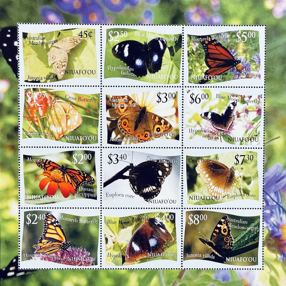 NIUAFO'OU BUTTERFLY STAMPS SHEET OF 12 MNH 2012 MNH BUTTERFLIES BLUE ...