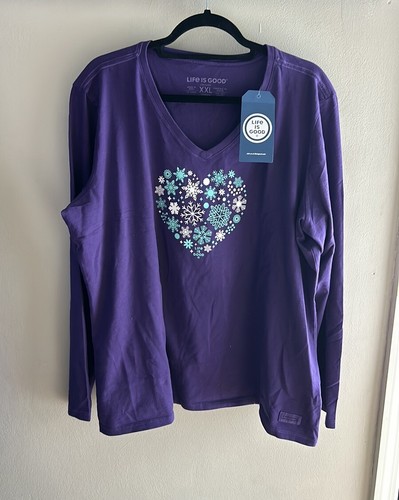 Life is Good Women's Snowflake Heart Long Sleeve Crusher Tee | eBay
