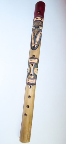 Handmade Wood 17” Long Hand Carved Flute Totem Musical Instrument | eBay