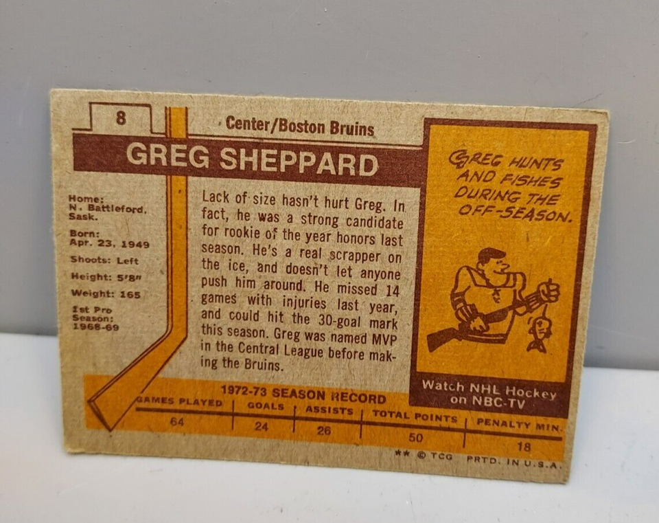 1973-74 Topps Hockey #8 Greg Sheppard Boston Bruins RC | eBay