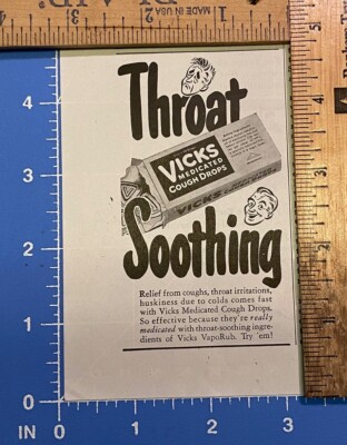 Vintage Print Ad Vicks Cough Drops Sore Throat Soothing VapoRub 4.25" x ...