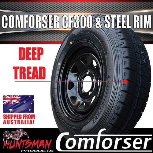 14x6 & 195R14C Sunraysia HT Wheel Rim & Tyre Black Trailer Caravan Boat ...