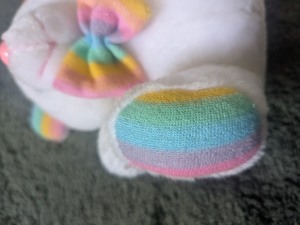 Vintage White Pastel Rainbow Teddy Bear Plush Rare Bow Tie Memories ...