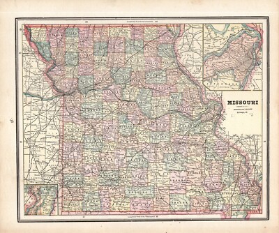 1890 Antique MISSOURI State Map George Cram Atlas Map of MISSOURI Wall ...