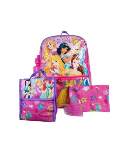 Disney Princess Girls School Backpack Lunch Box Book Bag 5 Piece Set ...