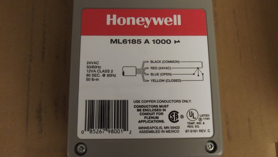 Honeywell ML6185 A 1000 Direct Coupled Rotary Actuator 24vac Spring ...