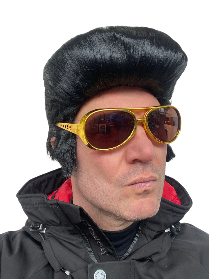 1950s Black Quiff Elvis Wig Rock N Roll Teddy Boy & Gold Glasses ...