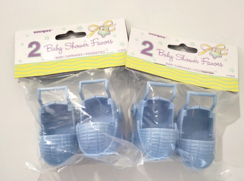 2 x 2 Packs Baby Plastic Carriages Pram Blue Baby Shower Favours Party ...