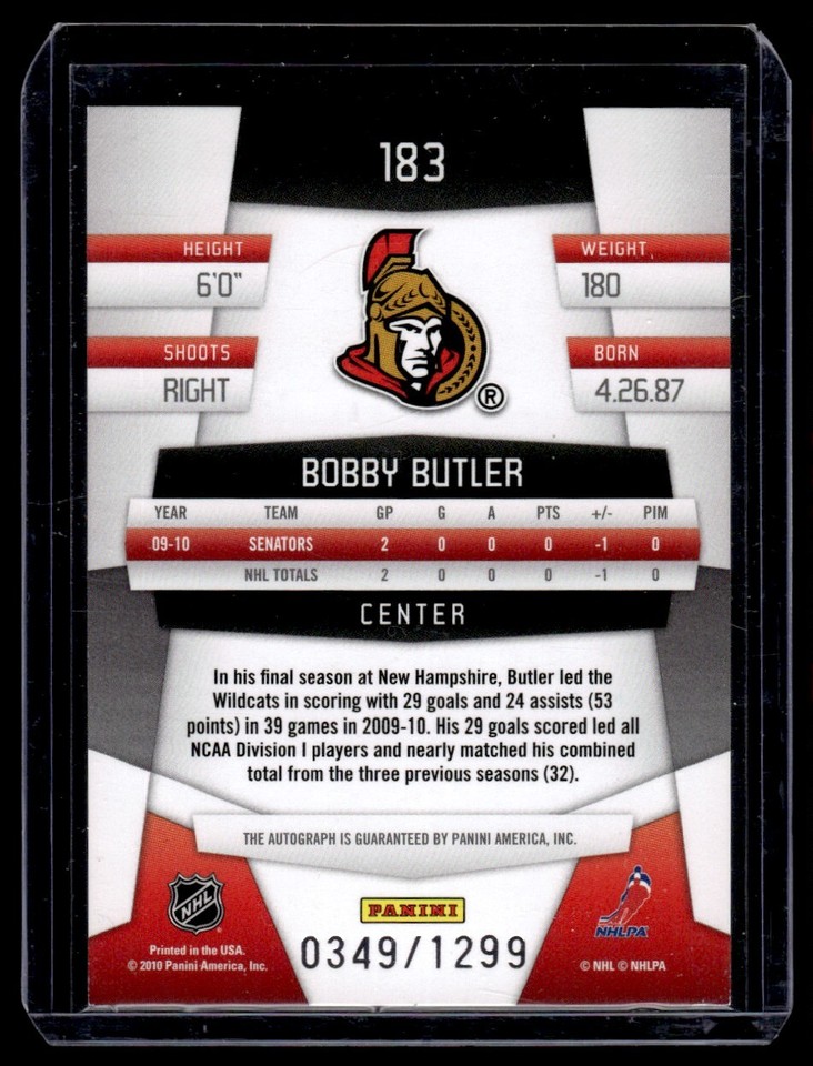 2010-11 Panini Certified Bobby Butler RC Auto /1299 Ottawa Senators ...