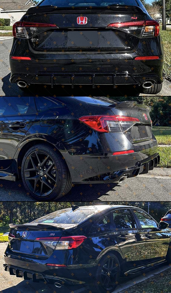 GT STYLE SHARK FIN GLOSS BLACK REAR BUMPER DIFFUSER FOR 22-26 HONDA ...