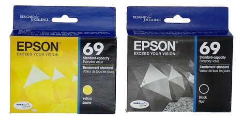 Genuine Epson 69 Black 2019 and a Yellow Ink 2021 Cartridge one Black ...