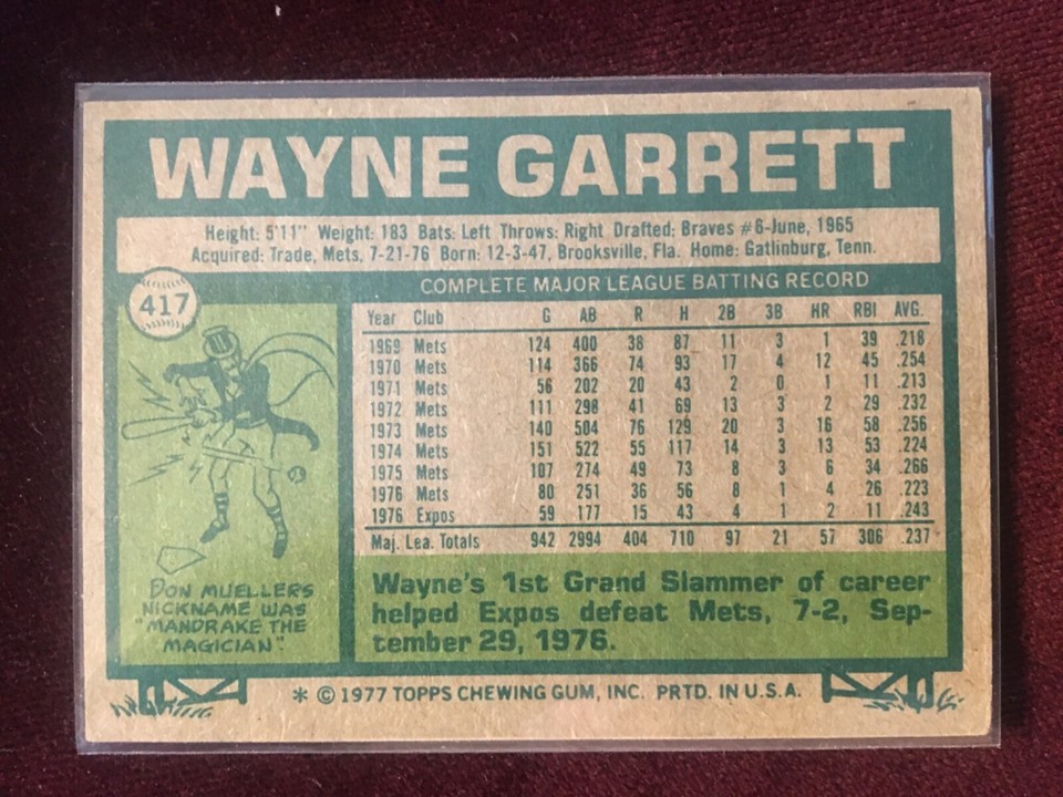 1977 Topps #417 Expos Wayne Garrett Baseball Card | eBay