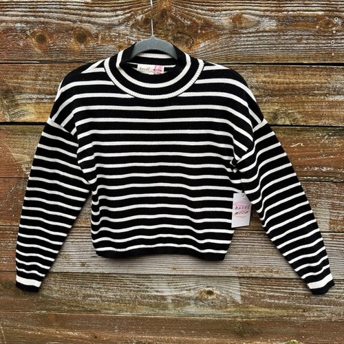 NWT Hazel & Moon Black and White Oversized Cropped Striped Sweater XS ...