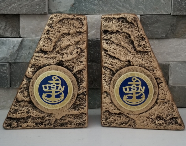 USN UNITED STATES NAVY Set of Gold Bookends USN Full Color Emblems | eBay