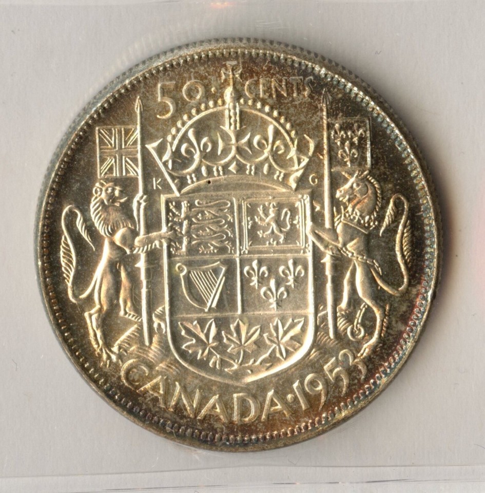 1953 Fifty Cents - Large Date Shoulder Fold - ICCS MS65 | eBay