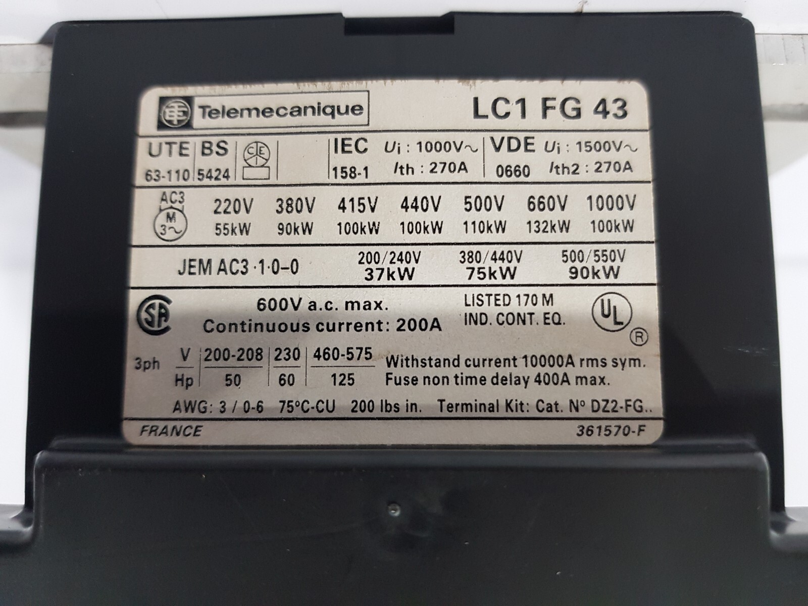 TELEMECANIQUE LC1FG43 3-POLE CONTACTOR | eBay