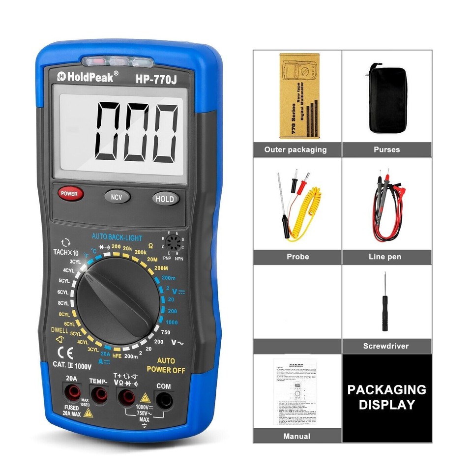 Automotive Multimeter NCV Engine Analyser AC DC Volt Ohm RPM Dwell ...