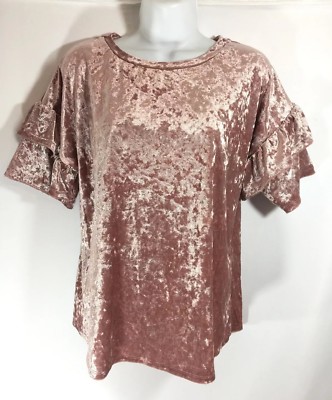 Mossimo Pink Velour Ruffle Short Sleeve Easter Spring Top Sz S Flamenco ...