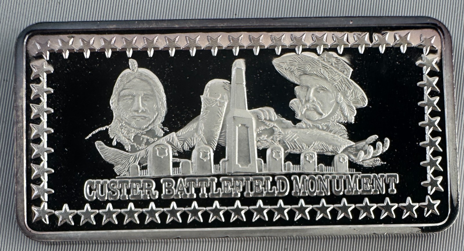 1975 CUSTER BATTLEFIELD Wonders of America 1oz .999 Silver Art Bar ...